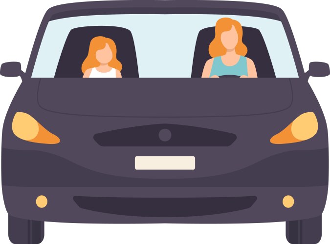 Black car with driver and passenger front view Vector Image