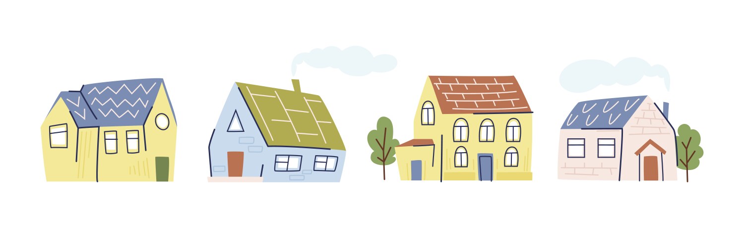 Various small house with green bush and tree Vector Image