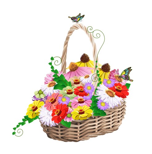 Cute watercolor basket with spring flowers Vector Image