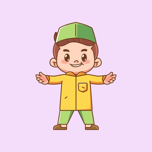Cute muslim boy hand on chest child kawaii chibi Vector Image