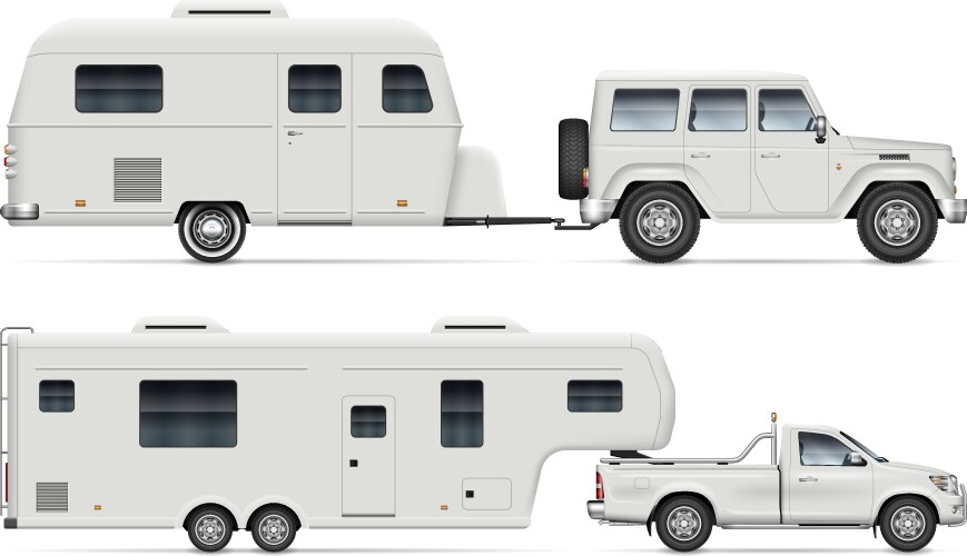 Car with trailer side view realistic Royalty Free Vector