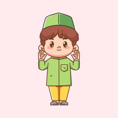 Cute muslim boy stand pose child kawaii chibi Vector Image