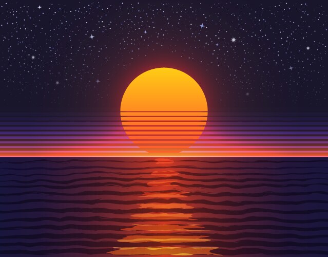 Red sunset and glare on water Royalty Free Vector Image