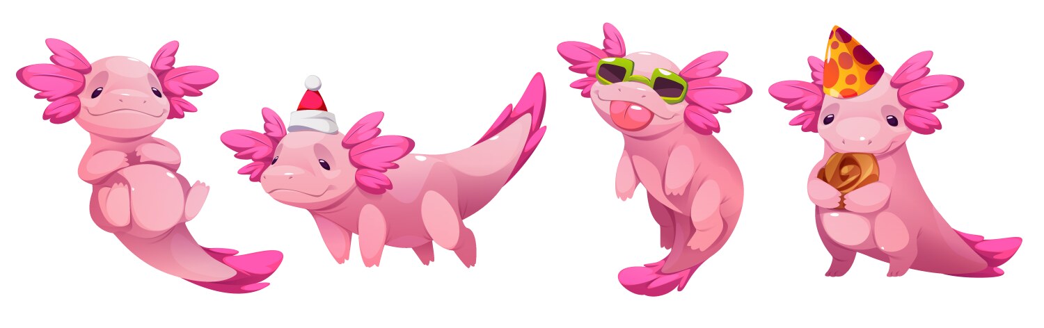 Cute axolotl characters set isolated on white Vector Image