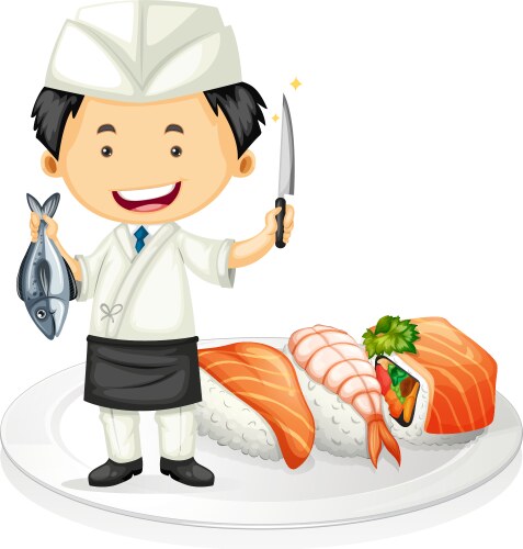 Female sushi chef icons set Royalty Free Vector Image
