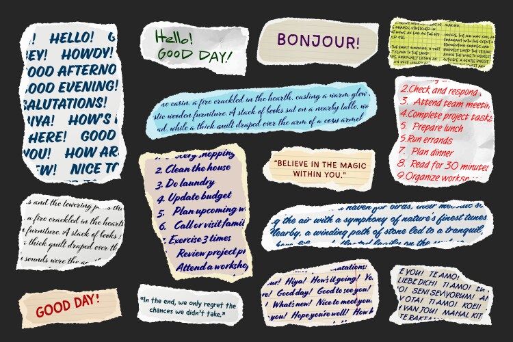 Ripped paper strips with handwritten text Vector Image