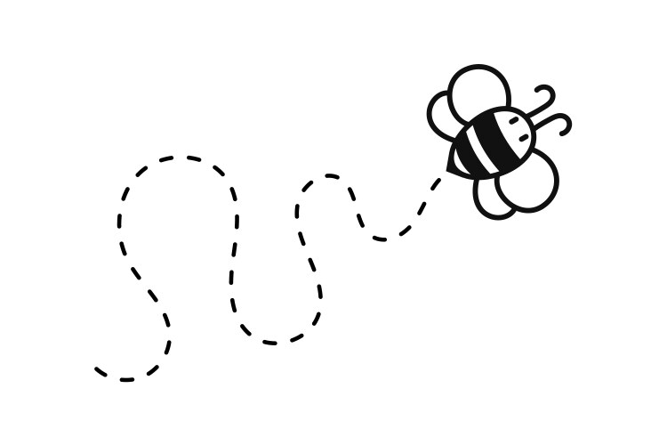 Bee flying path a in dotted line Royalty Free Vector Image