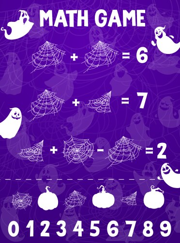 Halloween math game worksheet cute kawaii ghosts Vector Image