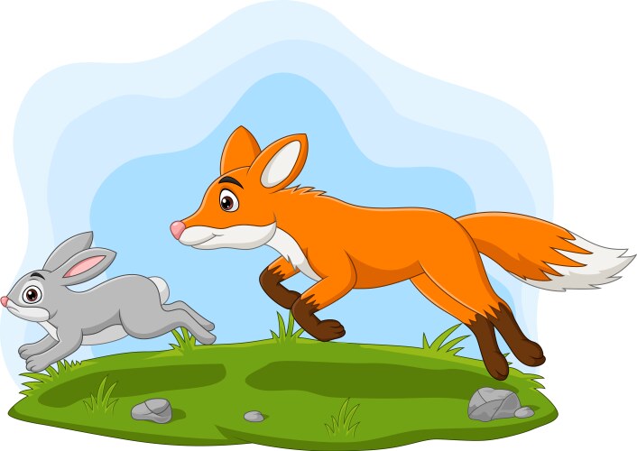 Fox is chasing a rabbit in an african savanna Vector Image