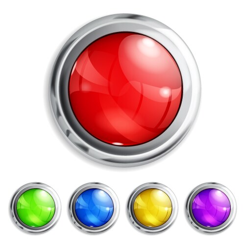 Oval red buttons with bold chrome frame 3d shiny Vector Image