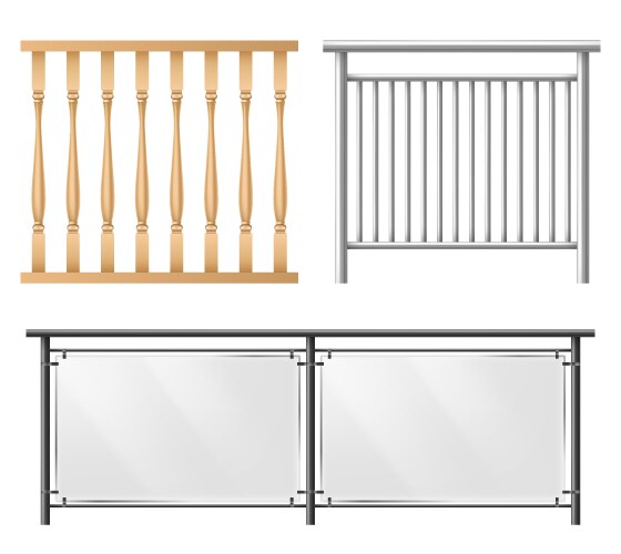 Balcony railing wooden and stainless railings Vector Image