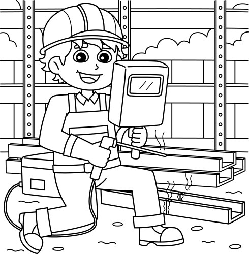 Construction worker welder isolated coloring page Vector Image