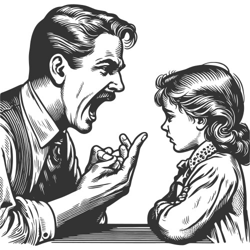 Father yelling at daughter engraving sketch Vector Image