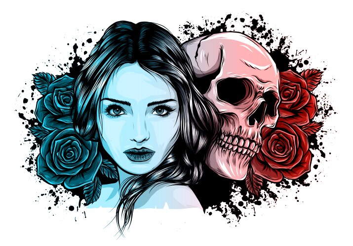 Girl with skeleton make up hand drawn Royalty Free Vector