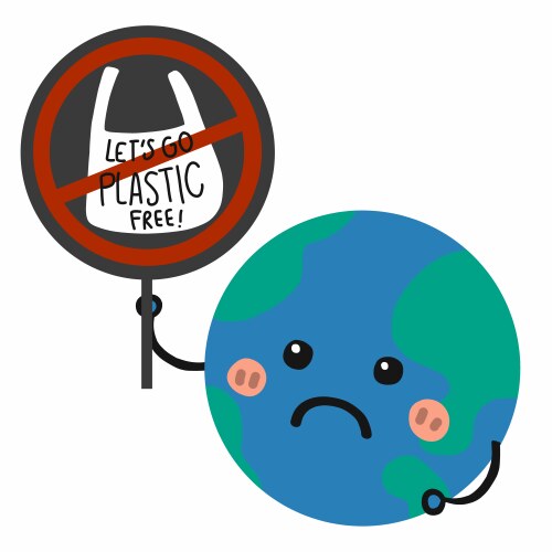 Say no to plastic sad earth in cup cartoon Vector Image