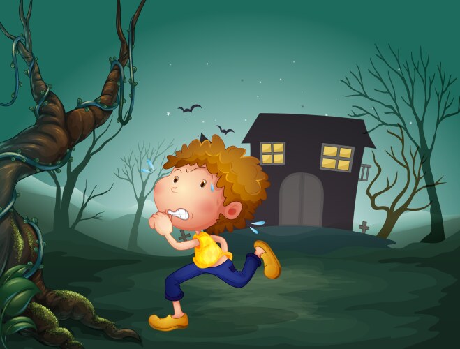 Border template with boys at night landscape Vector Image
