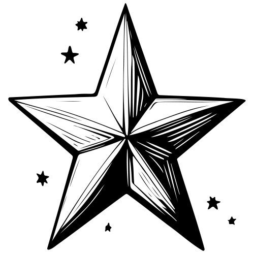 Black star drawing line head art Royalty Free Vector Image