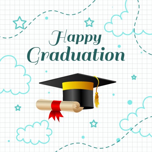 Happy graduation greeting background with cap Vector Image