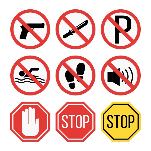 Prohibition signs set safety information Vector Image