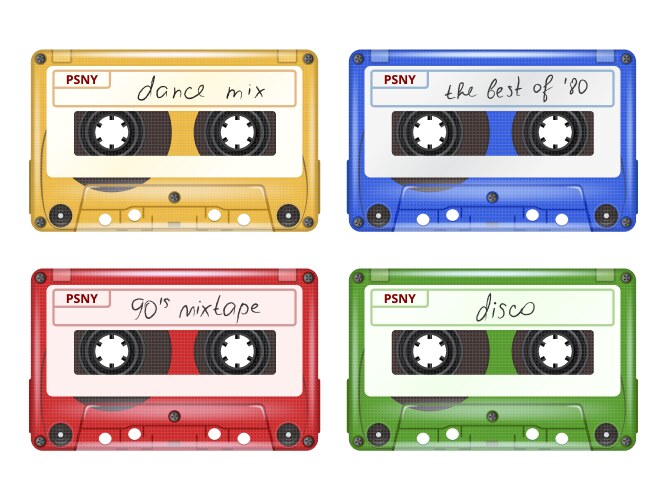 Neon retro cassettelabel vintage 80s mix tape Vector Image
