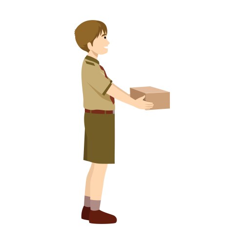 Happy boy pushing wooden box Royalty Free Vector Image