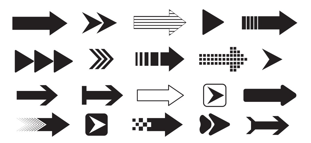 Black bow arrow icons set Royalty Free Vector Image
