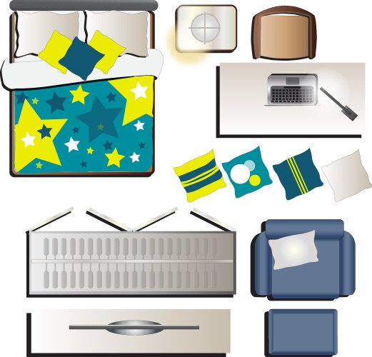 Bedroom top view set 4 for interior Royalty Free Vector