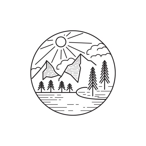 Linear drawing landscape with trees in a shape Vector Image