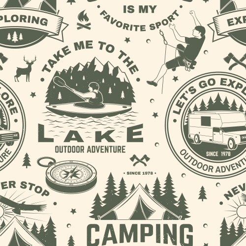 Summer camp colorful seamless pattern with rv Vector Image