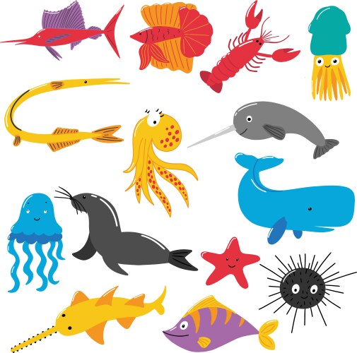 Sea Creatures Royalty Free Vector Image Vectorstock