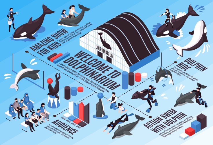 Dolphinarium isometric infographics layout Vector Image