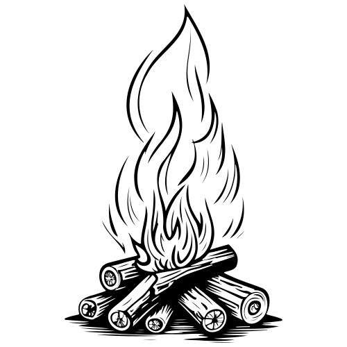 Line camp fire monochrome outline drawing Vector Image