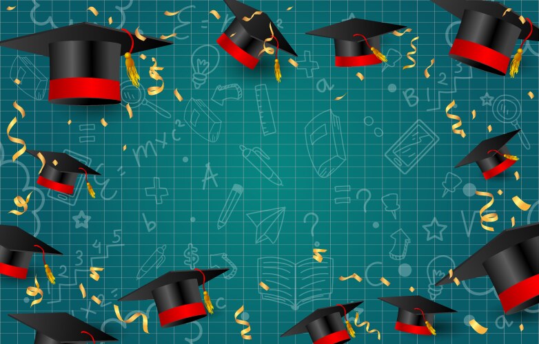 Happy graduation greeting background with cap Vector Image