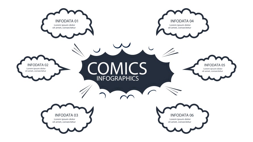 Comics infographic with 6 steps options parts Vector Image