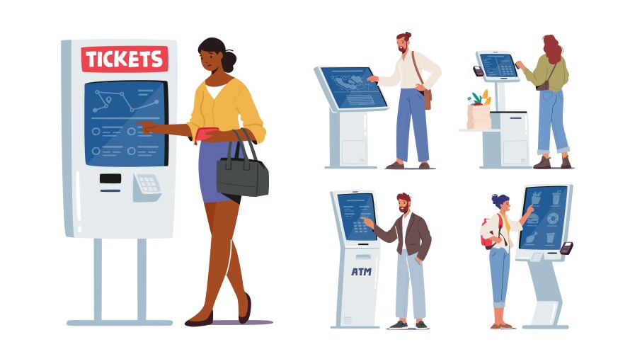 Self ordering kiosk supermarket customers Vector Image