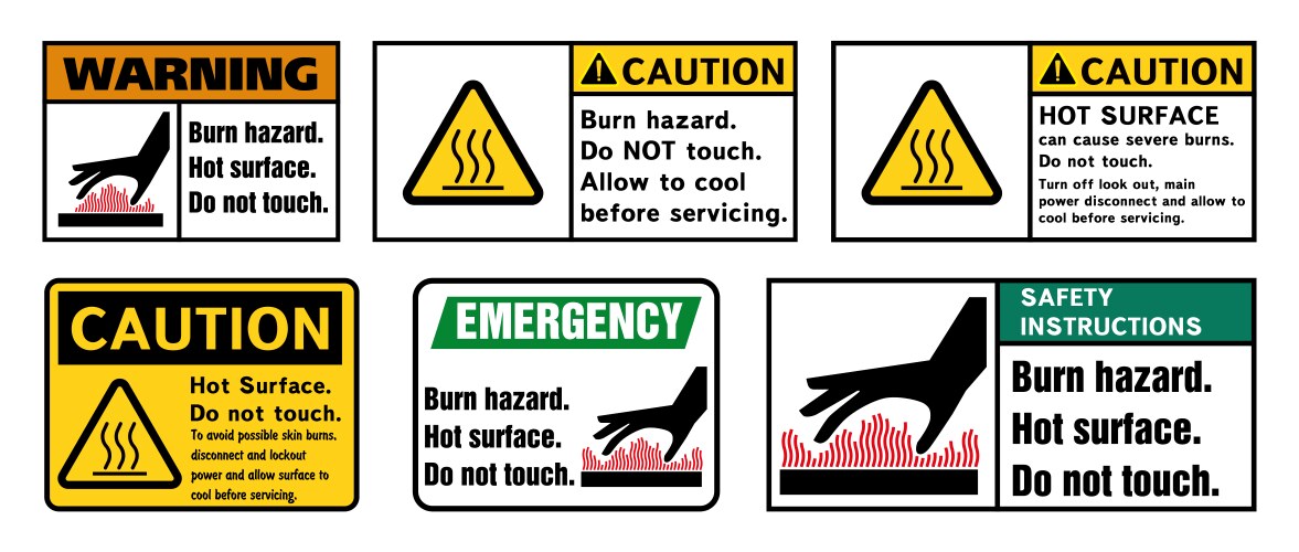 Warning sign hot surface do not touch on white Vector Image