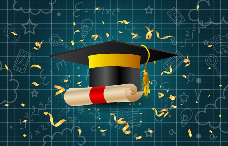 Happy graduation greeting background with cap Vector Image