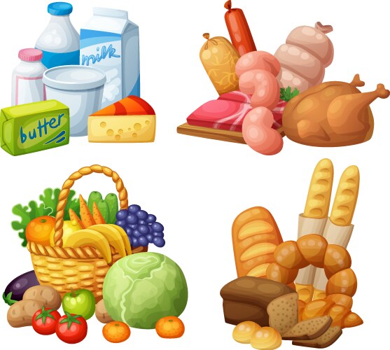 Breakfast 3 set of cartoon food icons Royalty Free Vector