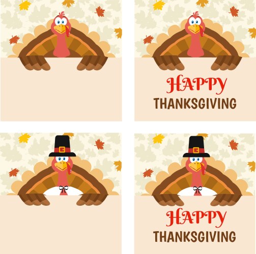 Cute turkey bird cartoon character waving Vector Image