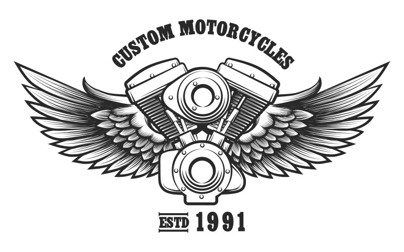 Custom motorcycles emblem template with winged Vector Image
