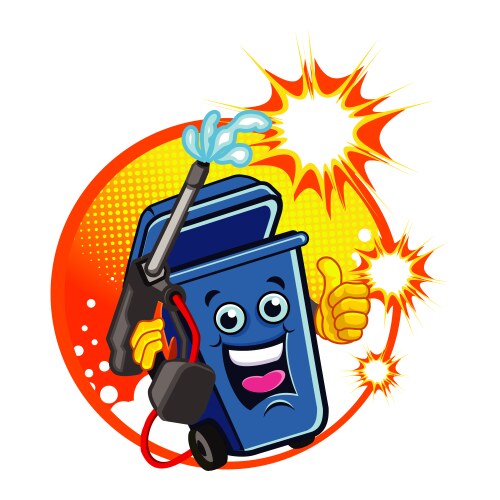 Trash can mascot is holding cleaning equipment Vector Image