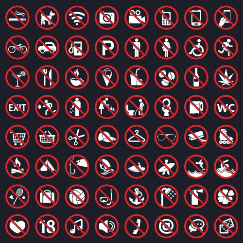Prohibition signs icon set Royalty Free Vector Image