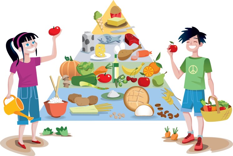 Kids eat together children eating dinner cafe Vector Image