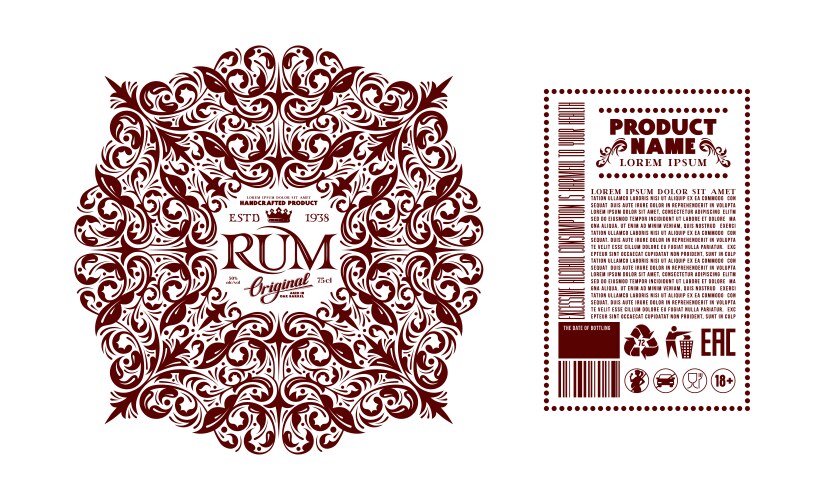 Template decorative label for rum Royalty Free Vector Image