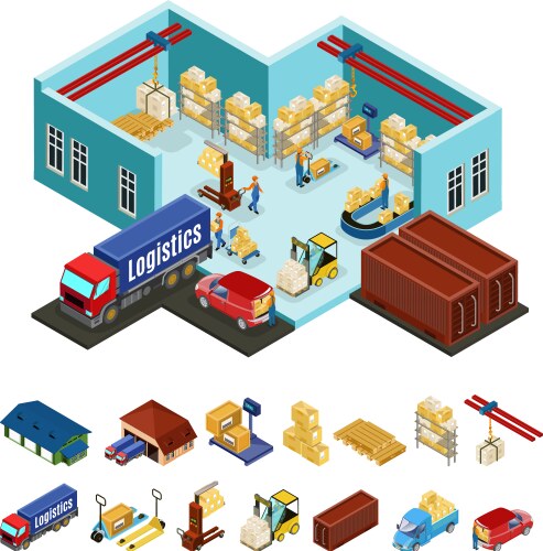 Isometric low poly warehouse building icon Vector Image