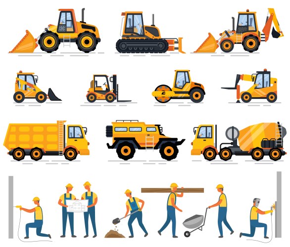 Construction vehicles set heavy machines Vector Image