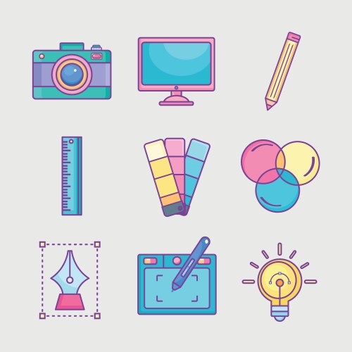 Pictures of tools for graphic designers Royalty Free Vector