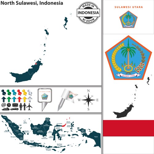 Indonesian map with animals and landmarks Vector Image