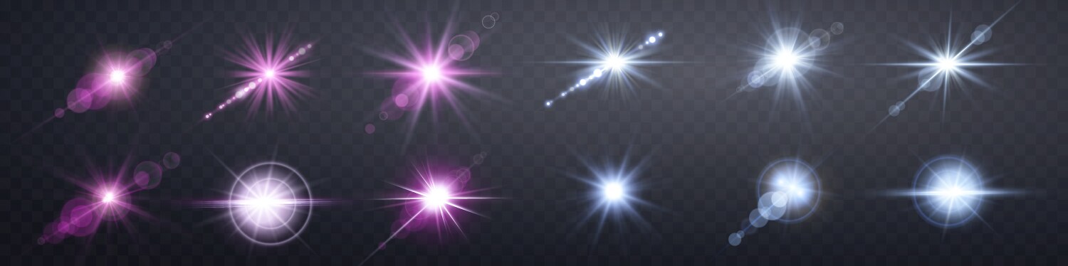 Pink lens flares set isolated on transparent Vector Image