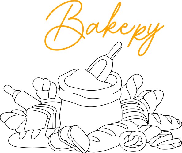Bakery horizontal outline banner breads Royalty Free Vector